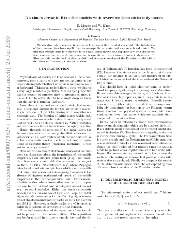 (PDF) On time's arrow in Ehrenfest models with reversible deterministic ...