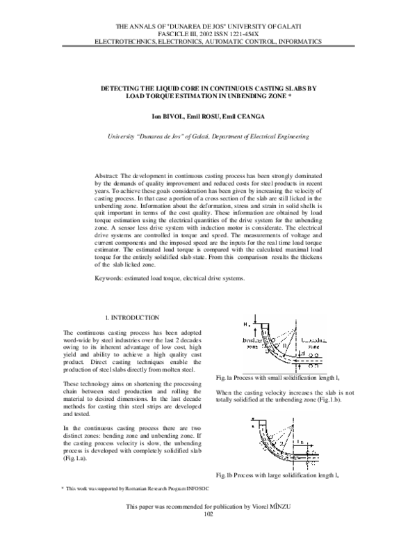 (PDF) Detecting The Liquid Core In Continuous Casting Slabs By Load Torque Estimation In ...