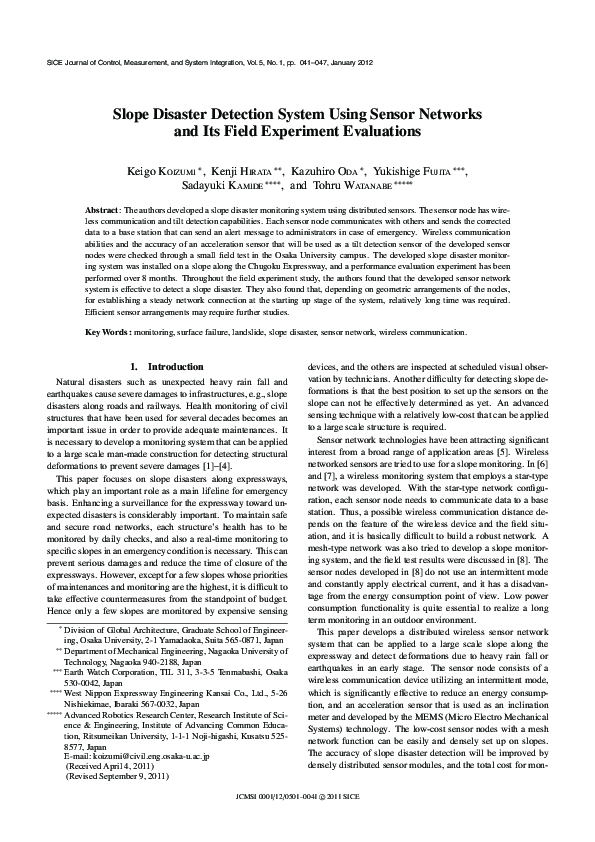 (PDF) Slope Disaster Detection System Using Sensor Networks and Its ...