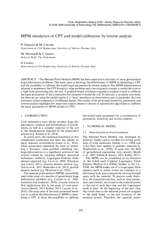 (PDF) MPM simulation of CPT and model calibration by inverse analysis