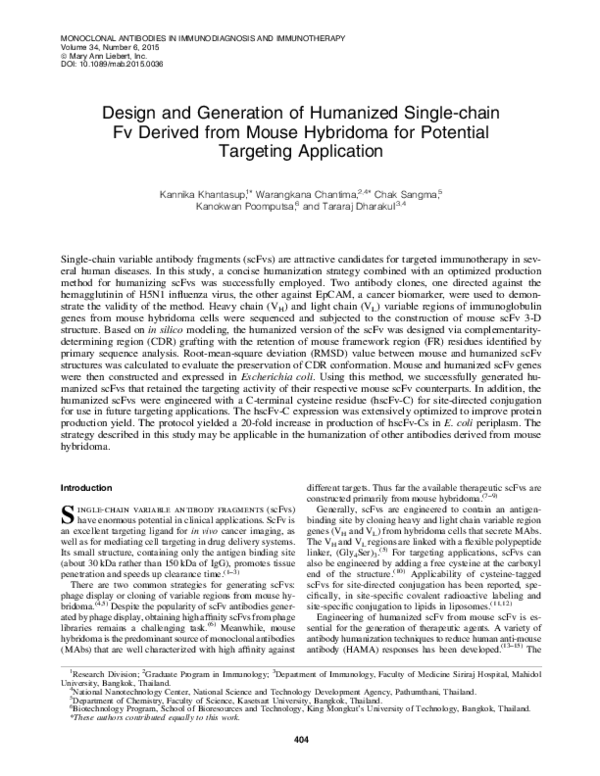 (PDF) Design and Generation of Humanized Single-chain Fv Derived from ...
