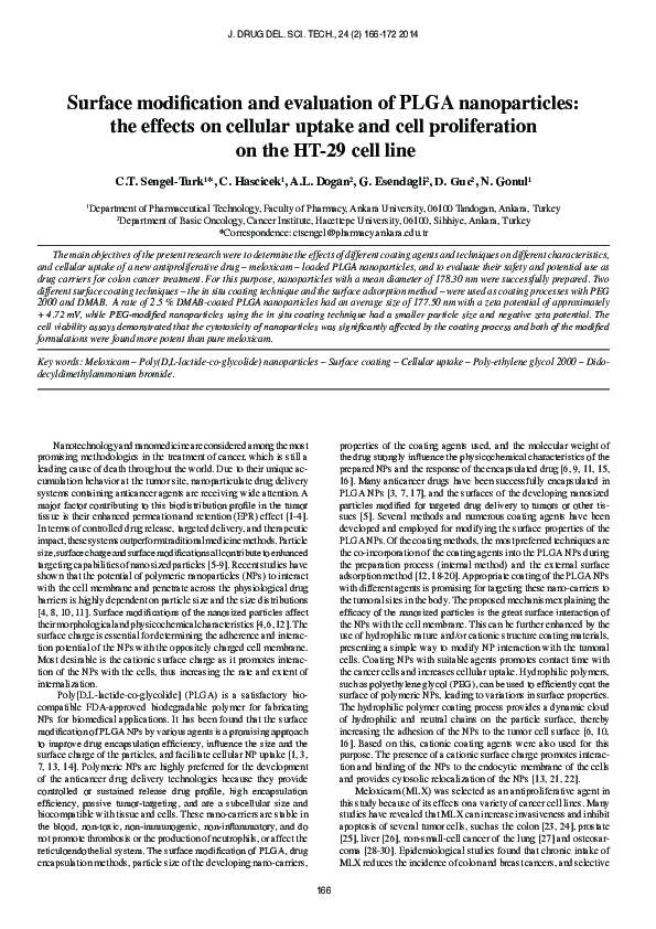 (PDF) Surface modification and evaluation of PLGA nanoparticles: the effects on cellular uptake ...