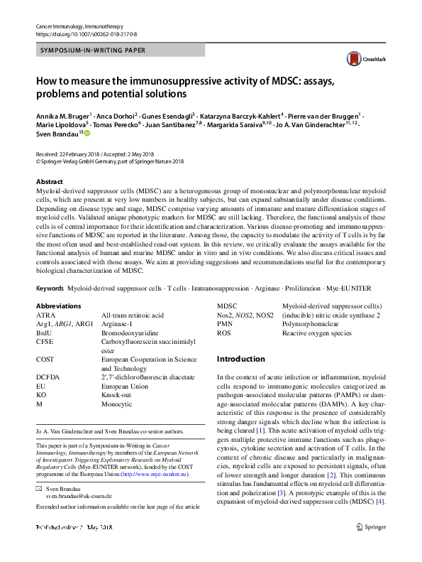 (PDF) How to measure the immunosuppressive activity of MDSC: assays ...