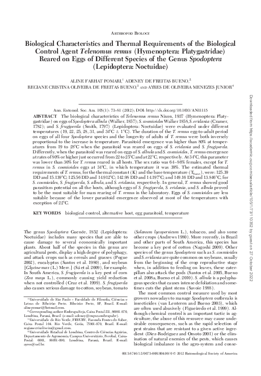 (PDF) Biological Characteristics and Thermal Requirements of the ...