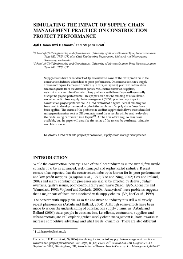 (PDF) Simulating the Impact of Supply Chain Management Practice on Construction Project Performance