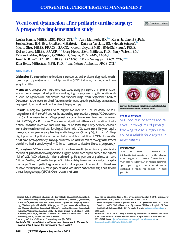 (PDF) Vocal cord dysfunction after pediatric cardiac surgery: A ...