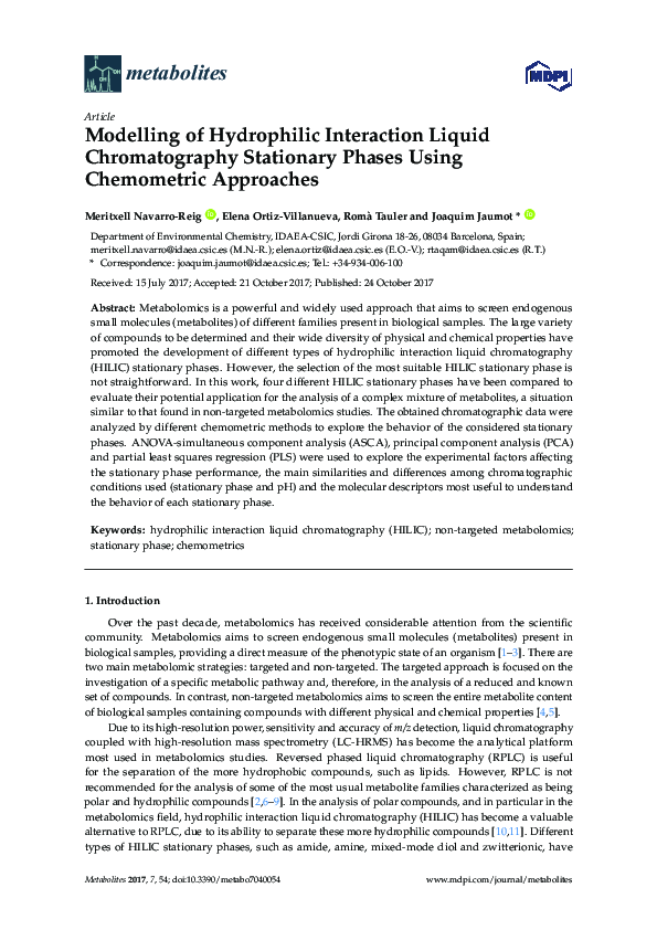 Pdf Modelling Of Hydrophilic Interaction Liquid Chromatography Stationary Phases Using