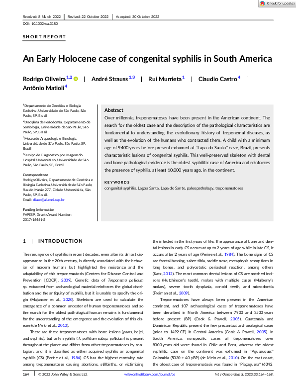 (PDF) An Early Holocene case of congenital syphilis in South America