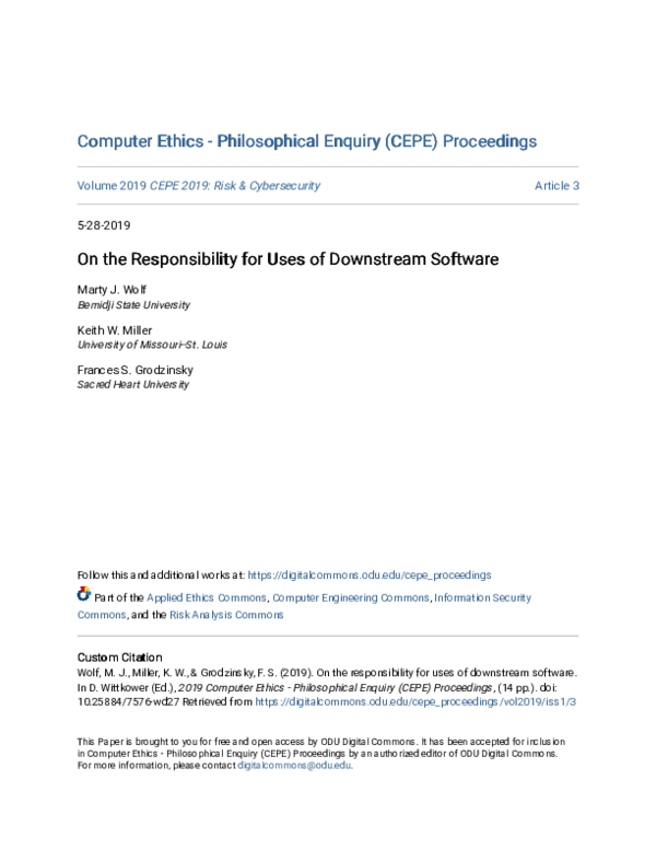 (PDF) On the Responsibility for Uses of Downstream Software
