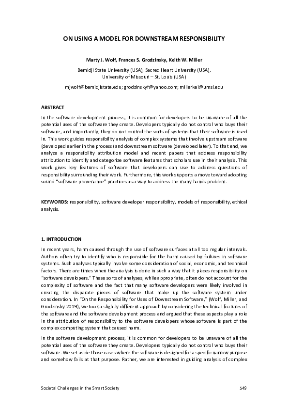 (PDF) On Using Model for Downstream Responsibility