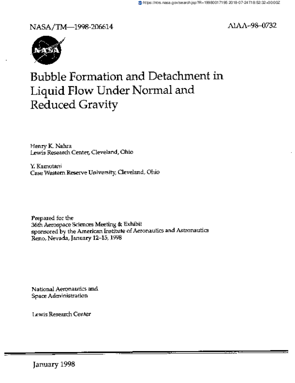 (PDF) Bubble formation and detachment in liquid flow under normal and reduced gravity
