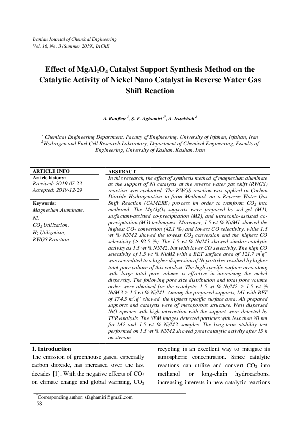 (PDF) Effect of MgAl2O4 catalyst support synthesis method on the ...