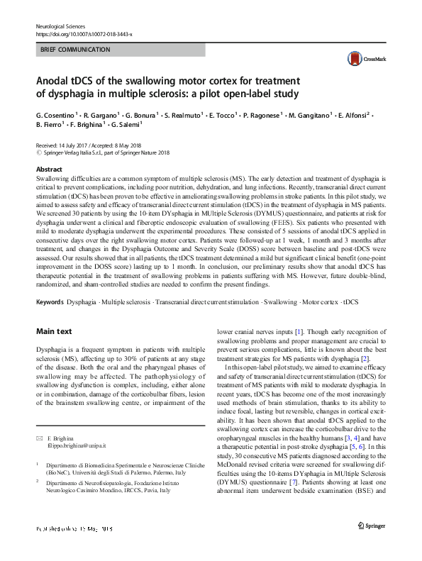(PDF) Anodal tDCS of the swallowing motor cortex for treatment of ...