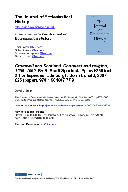 (PDF) Cromwell and Scotland. Conquest and religion, 1650–1660. By R ...