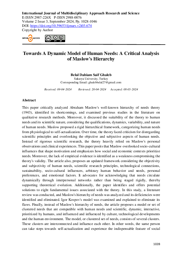 (PDF) Towards A Dynamic Model of Human Needs: A Critical Analysis of Maslow's Hierarchy