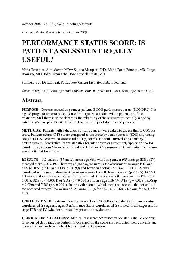 (PDF) Performance Status Score: Is Patient Assessment Really Useful?