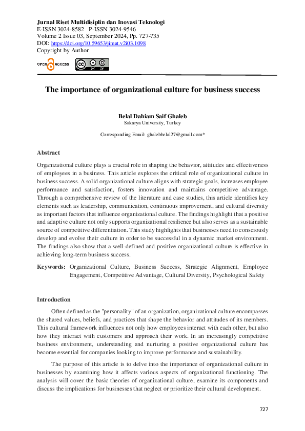 (PDF) The importance of organizational culture for business success