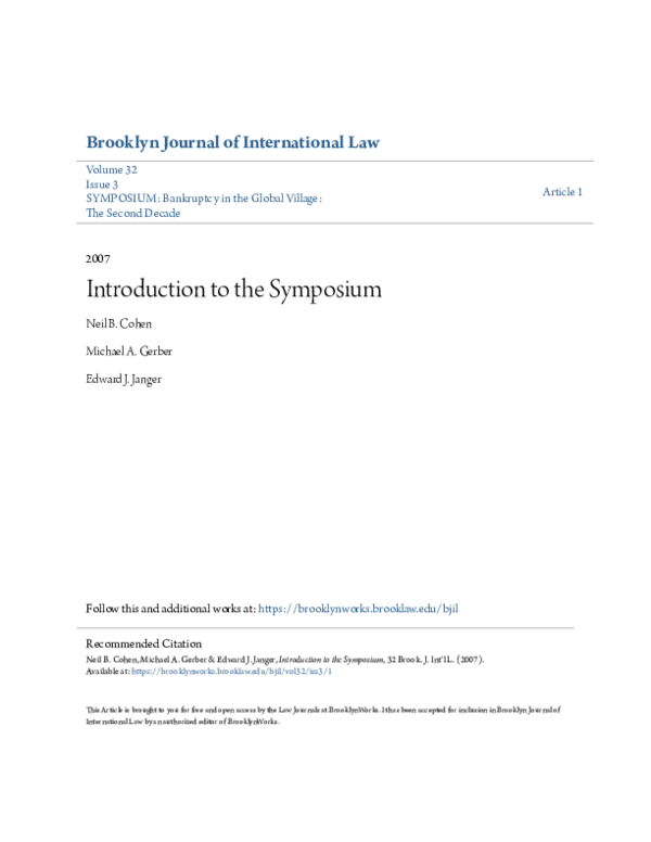 (PDF) Introduction to the Symposium