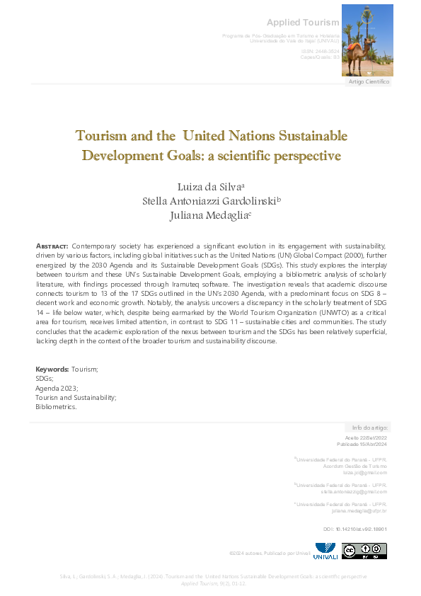 (PDF) Tourism and the United Nations Sustainable Development Goals
