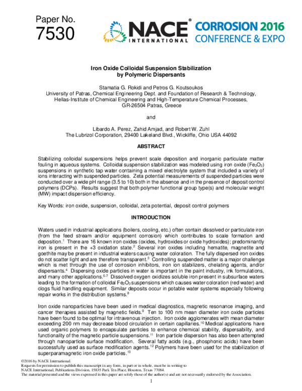 (PDF) Iron Oxide Colloidal Suspension Stabilization by Polymeric ...