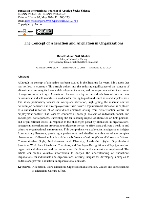 (PDF) The Concept of Alienation and Alienation in Organizations