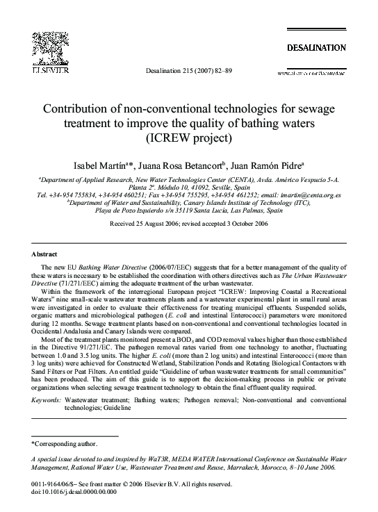 (PDF) Contribution of non-conventional technologies for sewage ...