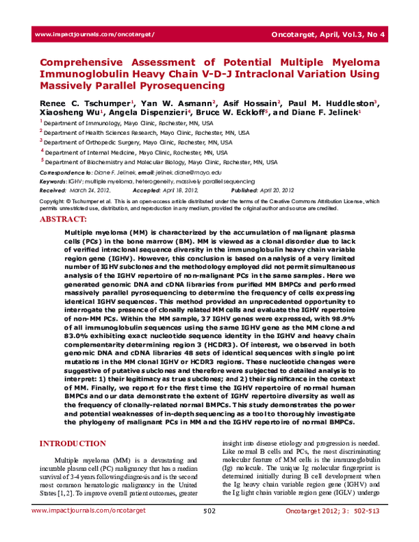 (PDF) Comprehensive assessment of potential multiple myeloma ...