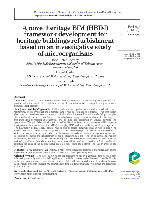 (PDF) A novel heritage BIM (HBIM) framework development for heritage buildings refurbishment ...