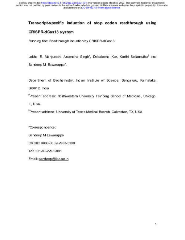 (PDF) Transcript-specific induction of stop codon readthrough using CRISPR-dCas13 system