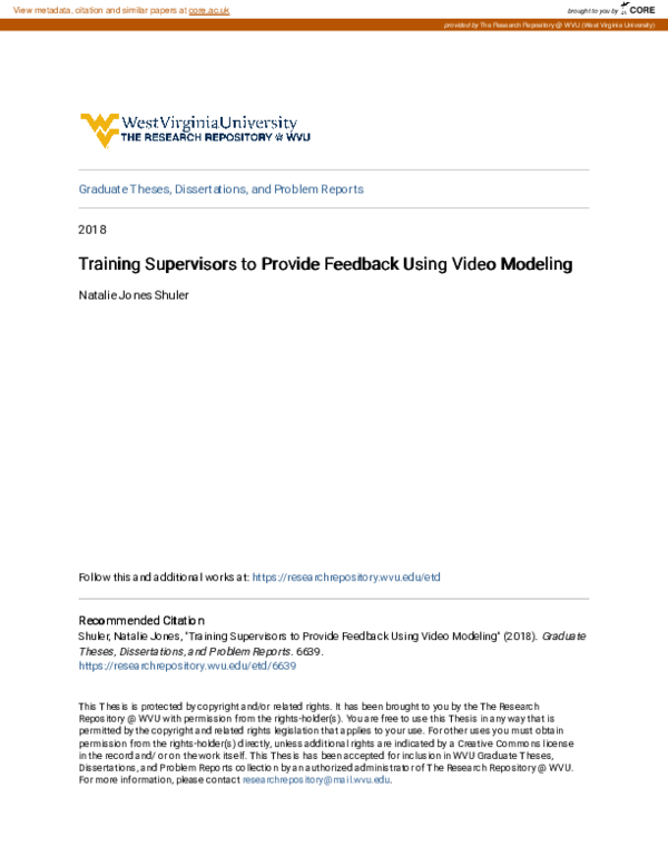 (PDF) Training Supervisors to Provide Feedback Using Video Modeling