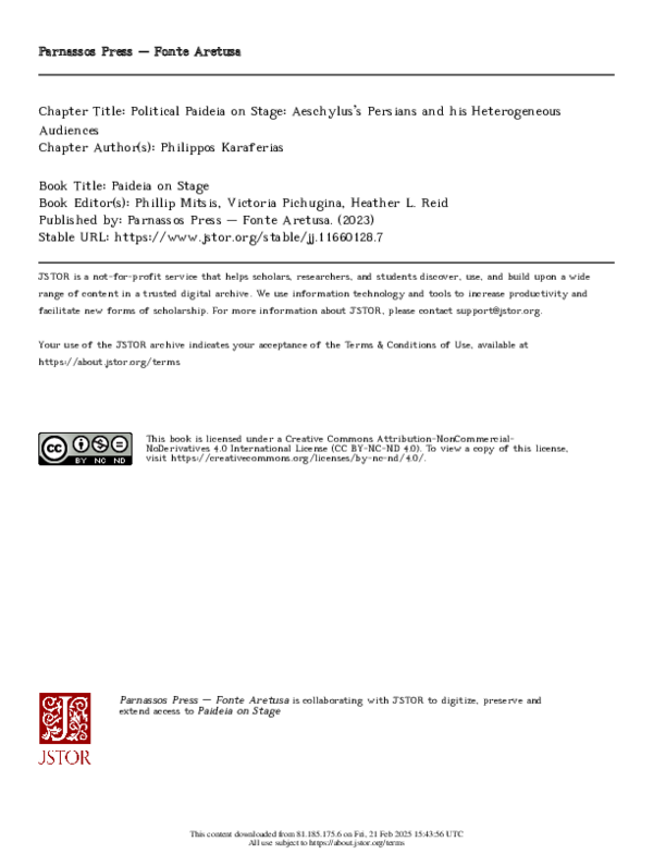 (PDF) Political Paideia on Stage: Aeschylus's Persians and his ...