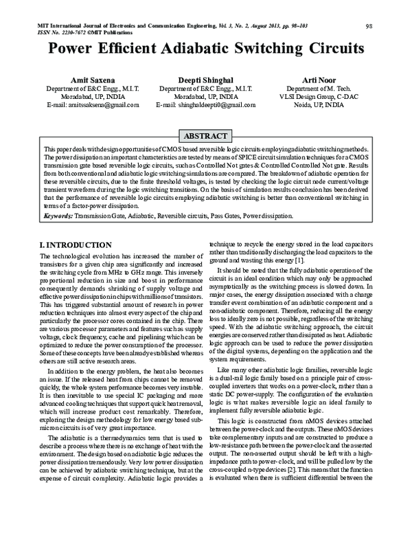 (PDF) Power Efficient Adiabatic Switching Circuits