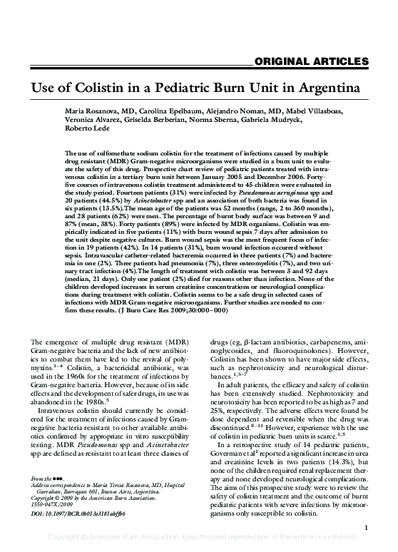 (PDF) Use of Colistin in a Pediatric Burn Unit in Argentina