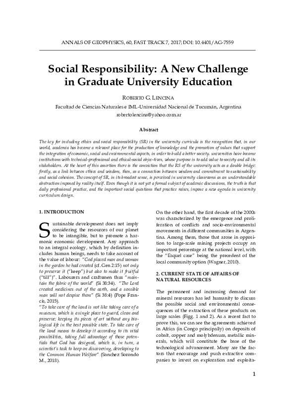 (PDF) Social Responsibility: A New Challenge in Graduate University Education