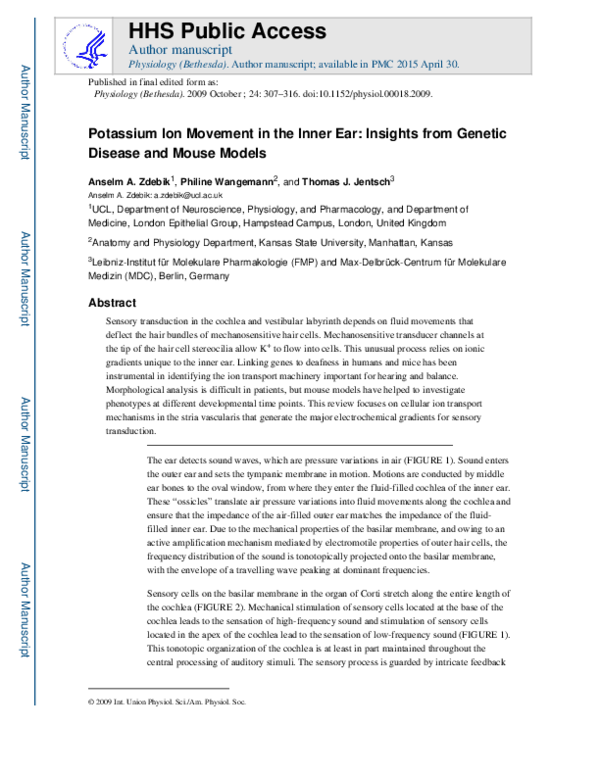 (PDF) Potassium Ion Movement in the Inner Ear: Insights from Genetic ...