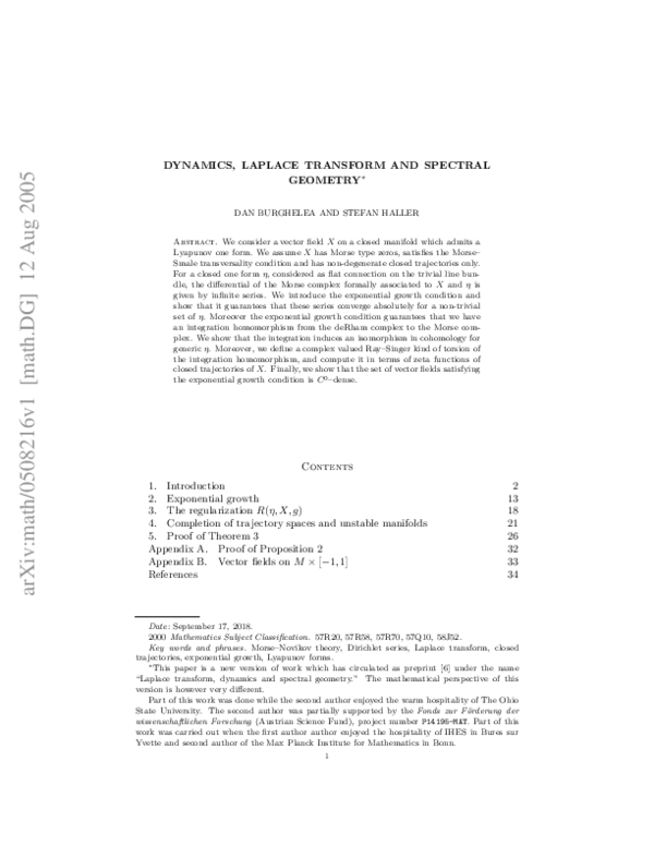 (PDF) Dynamics, Laplace transform and spectral geometry