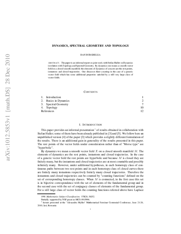 (PDF) Dynamics, Spectral Geometry and Topology