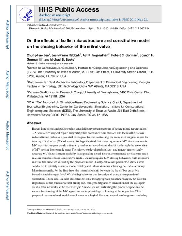 (PDF) On the effects of leaflet microstructure and constitutive model ...