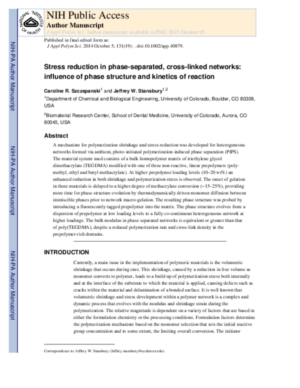 (PDF) Stress reduction in phase-separated, cross-linked networks: Influence of phase structure ...