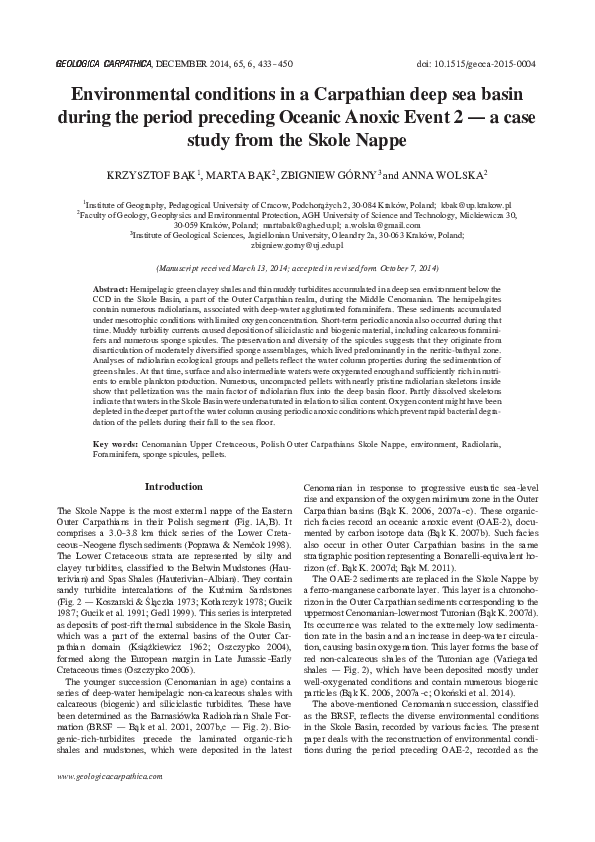 (PDF) Environmental Conditions in a Carpathian Deep Sea Basin During ...