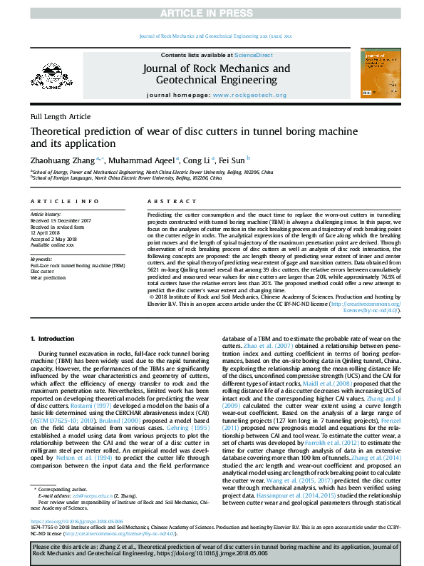 (PDF) Theoretical prediction of wear of disc cutters in tunnel boring ...