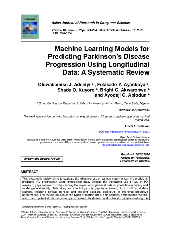 (PDF) Machine Learning Models for Predicting Parkinson's Disease ...