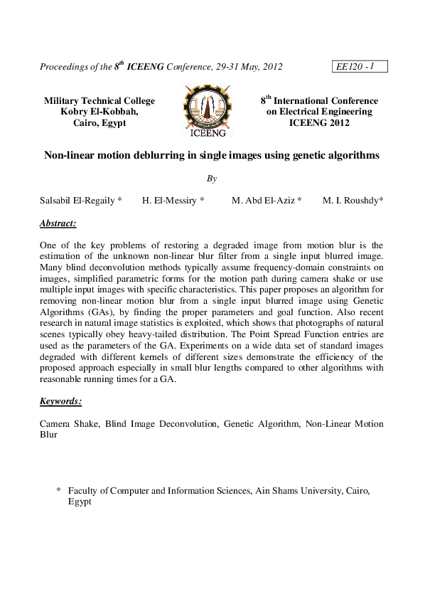 (PDF) Non-linear motion deblurring in single images using genetic algorithms