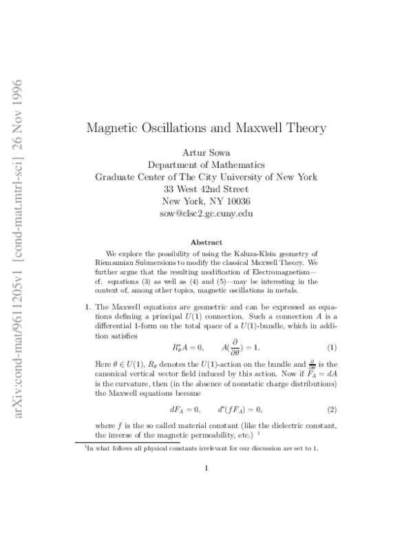 (PDF) Magnetic oscillations and Maxwell theory