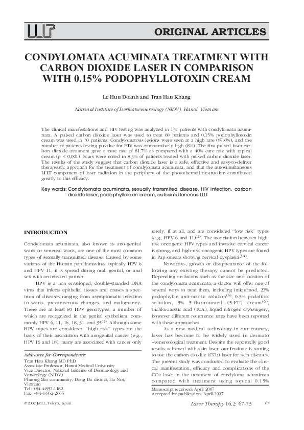 (PDF) Condylomata Acuminata Treatment with Carbon Dioxide Laser in ...