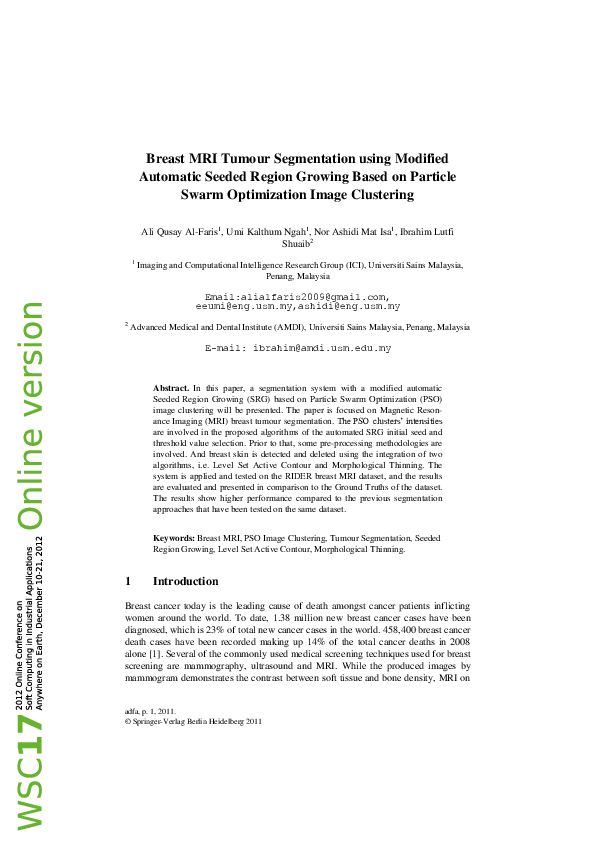 Pdf Breast Mri Tumour Segmentation Using Modified Automatic Seeded