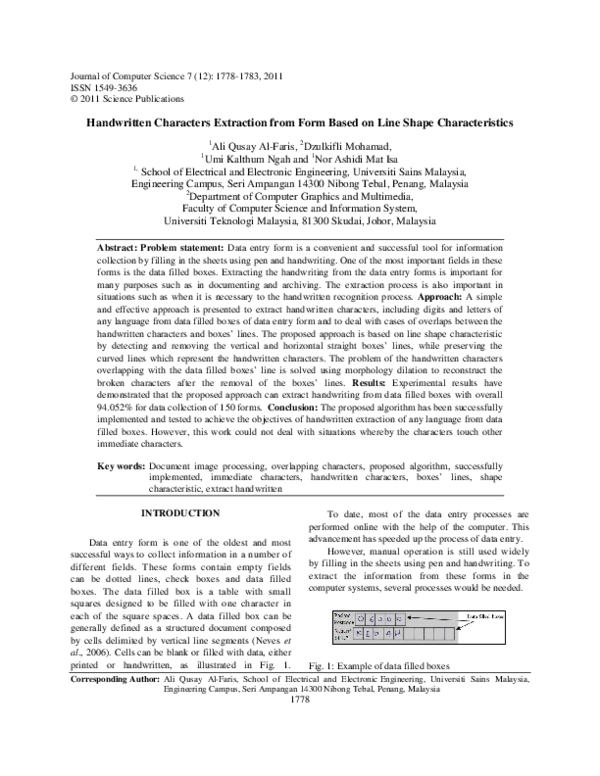 (PDF) Handwritten Characters Extraction from Form Based on Line Shape Characteristics