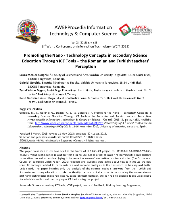 (PDF) Promoting the Nano-Technology Concepts in secondary Science Education Through ICT Tools ...