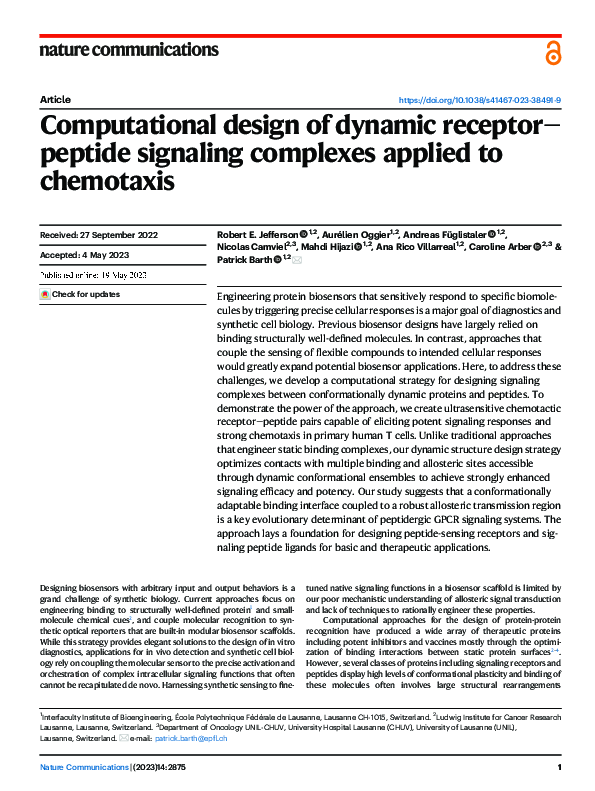 (PDF) Computational design of dynamic receptor—peptide signaling complexes applied to chemotaxis