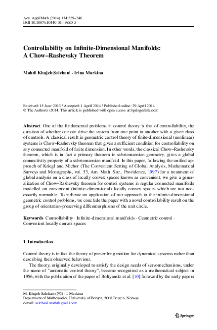 (PDF) Controllability on Infinite-Dimensional Manifolds: A Chow ...